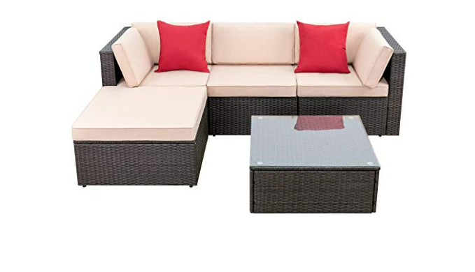 Devoko 5 Pieces Patio Furniture Sets All Weather Outdoor Sectional ...