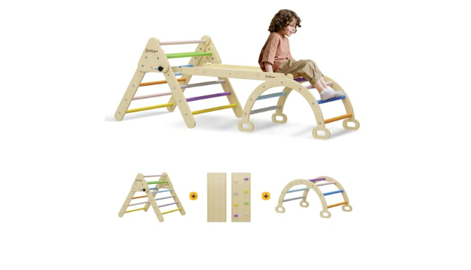 BanaSuper Colorful 3 in 1 Pikler Triangle Set with Ramp & Arch for Kids ...