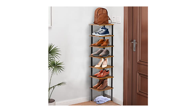 TOLONAG Corner Shoe Rack for Entryway, Black Wooden Narrow Shoe Shelf ...