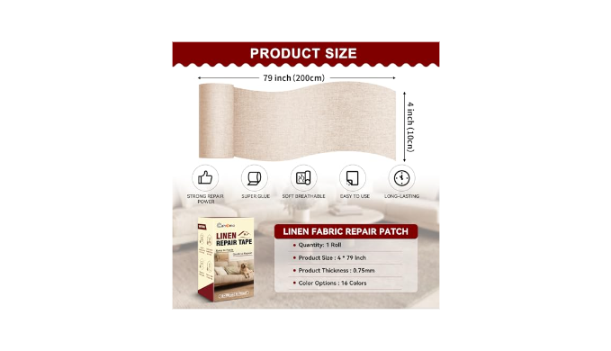 Linen Repair Tape 4×79 inch, Self Adhesive Linen Fabric Patches, Linen ...