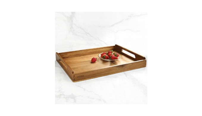 YSTKC Acacia Wood Serving Tray with Handles 16.5 Inches, Decorative ...