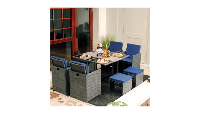 ELEGIBLISS 9 Pieces Patio Dining Sets，Stowable Patio Dining Table Set ...