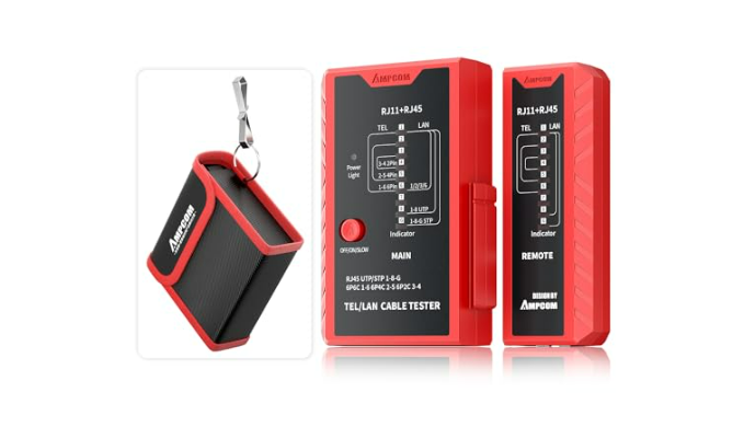 AMPCOM Network Cable Tester RJ45 for LAN & TEL Continuity of RJ45/11/12 ...