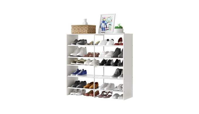 6-Tier Shoe Rack for Closet Stackable Wooden with Non-woven Fabric ...