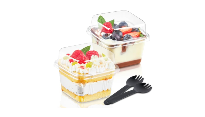 Kucoele 50 Pack 8 oz Plastic Dessert Cups with Lids and Sporks, Clear ...