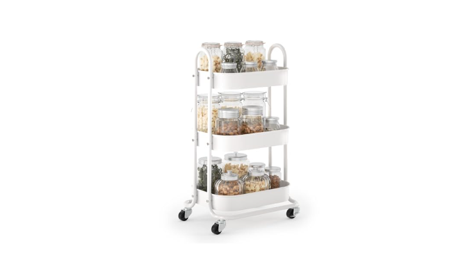 EAGMAK 3 Tier Rolling Cart, Round Metal Utility Cart with Lockable ...