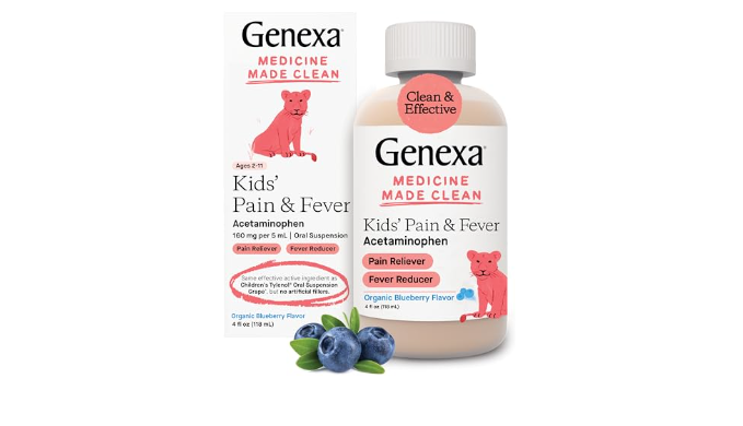 Genexa Kids’ Pain and Fever Reducer | Childrens Acetaminophen, Dye Free ...