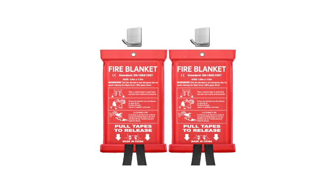 Fulljion Fire Blanket 2 Pack with Hooks,40” x 40” Emergency Fire ...
