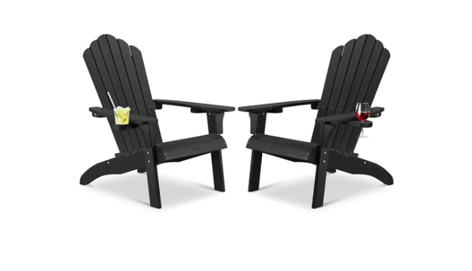 Cecarol Adirondack Chairs Set of 2, Outdoor Fire Pit Chair with Cup ...