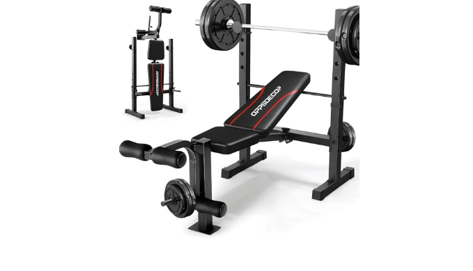 OPPSDECOR Weight Bench Set with Squat Rack Leg Extension & Leg Curl ...