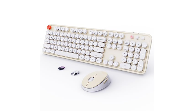 Wireless Keyboard and Mouse Combo, Ergonomic Full Size Typewriter Retro ...