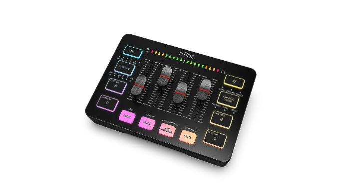 FIFINE Gaming Audio Mixer, Streaming RGB PC Mixer with XLR Microphone ...