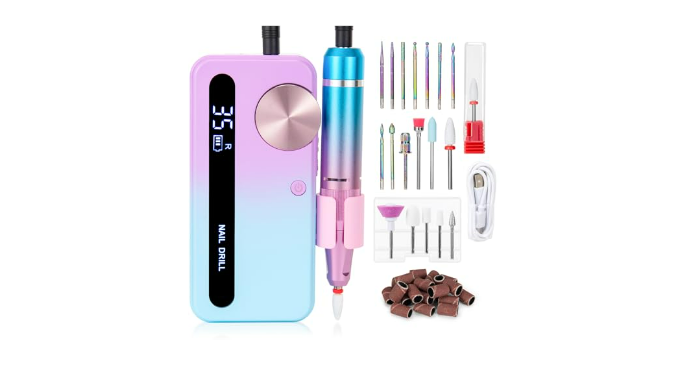 Professional Electric Nail Drill Machine, Rechargeable 35000 RPM Nail ...