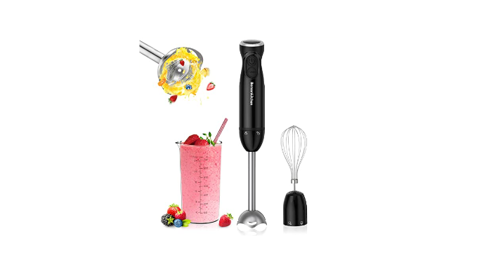 Bonsenkitchen Immersion Blender Handheld, 12-Speed and Turbo Hand Blender Electric with Sharp ...