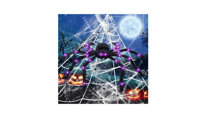 Spider Webs Halloween Decorations, 59” Light-up Giant Spider + 236 ...