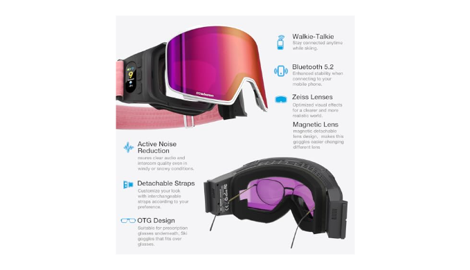 SKIWARRIOR Smart Ski Goggles With APP - Bluetooth Snow Goggles With ...