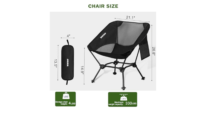 VCVCVOF 2 Pack Camping Chairs，Ultralight Compact Camping Folding Beach ...