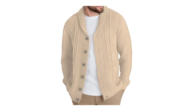 Cnlinkco Men’s Cardigan Sweaters Casual Long Sleeve Shawl Collar ...