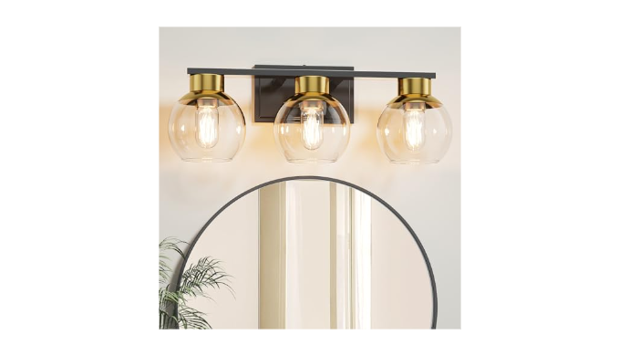 BTBHIHO Bathroom Light Fixtures, 3-Light Black and Gold Vanity Lights, Modern Vanity Lighting ...