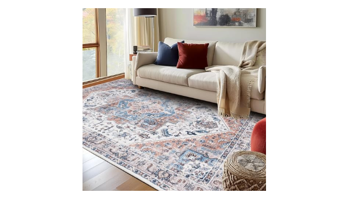 MiemieRug Rugs for Living Room Machine Washable Ruggable 5×7 Brown Blue ...