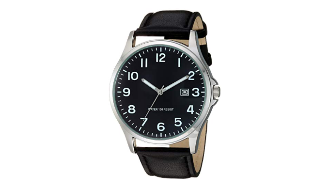 Amazon Essentials Men’s Easy to Read Strap Watch, Silver-Tone and Black ...