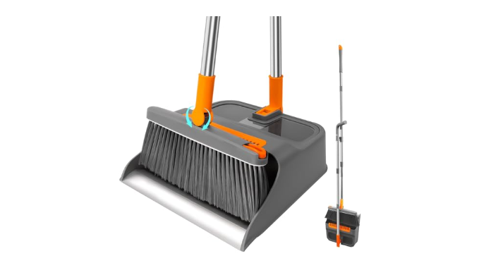 Upgraded Broom with Dustpan Combo Set,Aluminum Dustpan Lip,51 ...