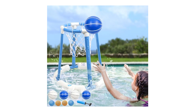 Pool Basketball Hoop Poolside, Floating Basketball Hoop for Pool with 4 ...