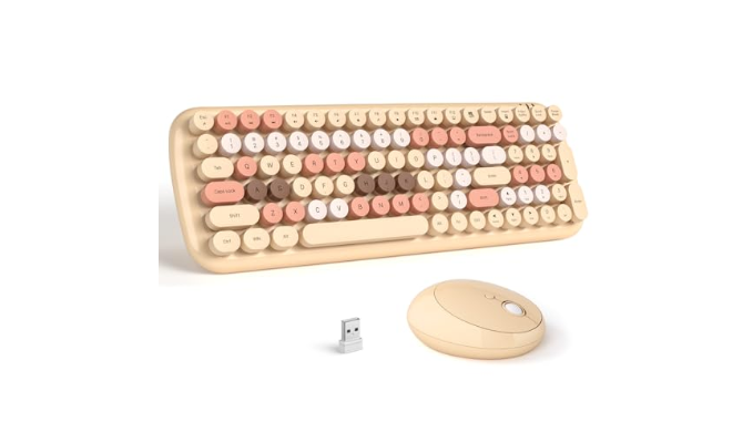 Wireless Keyboard and Mouse Combo - GEEZER Pale Coffee Colorful Round ...