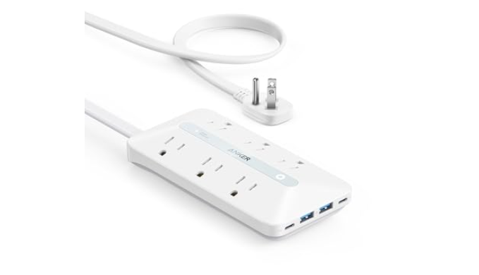Anker Flat Plug Power Strip(300J), 20W USB C Power Strip, 10-in-1 Ultra Thin Power Strip with 6 ...