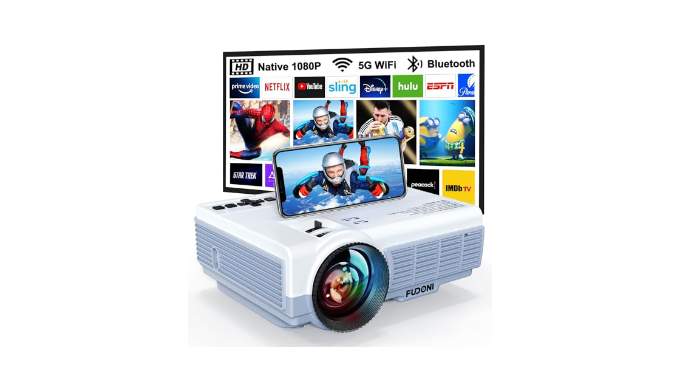 FUDONI Projector with WiFi and Bluetooth, Upgrade 5G WiFi Native 1080P ...