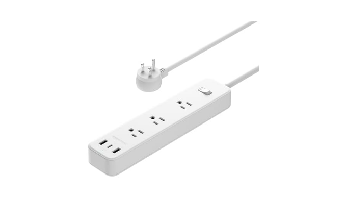 AmazonBasics 5FT 3 Outlet 3 USB Port Power Strip Extension Cord (1 USB ...