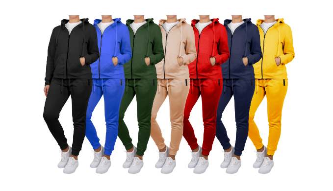 2-Piece Women’s Loose Fit Fleece-Lined Full Zip Hoodie & Jogger Set (S ...