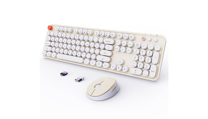 Wireless Keyboard and Mouse Combo, Ergonomic Full Size Typewriter Retro ...