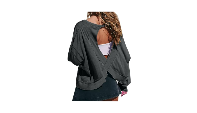 Open Back Tops for Women Long Sleeve Workout Shirt Backless Gym Yoga ...