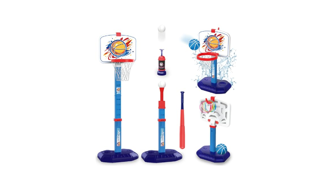 Intoypad 5-in-1 Kids Basketball Hoop T Ball Set Ring Toss Game, 2.5-4 ...
