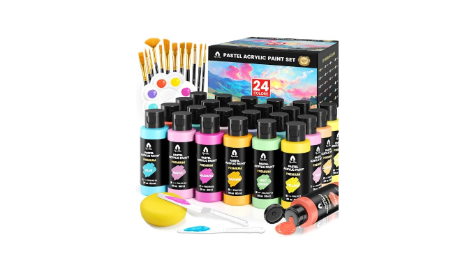 40 PCS Pastel Acrylic Paint Set with 12 Brushes, 2 Knives and Palette ...