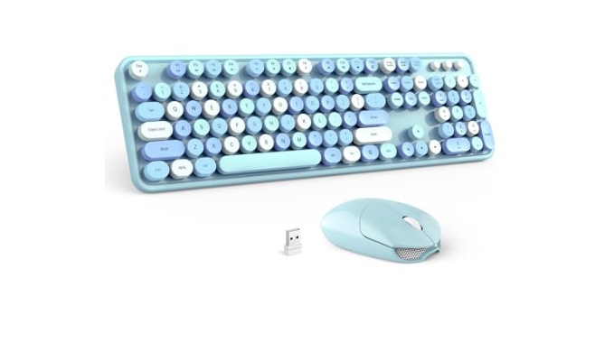 Wireless Keyboard And Mouse Combo Geezer Sky Blue Full Sized Colorful Keyboard 104 Keys Usb
