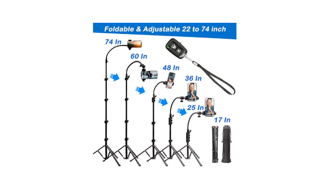 Tall Cell Phone Tripod, Phone Floor Video Tripod, Adjustable Gooseneck ...