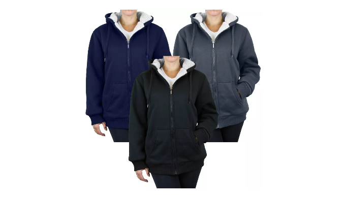 Women’s Loose Fit Oversize Full Zip Sherpa Lined Hoodie Fleece Winter ...