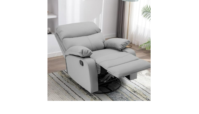 GNMLP2020 Swivel Rocker Recliner Chair for Adults, Genuine Leather ...