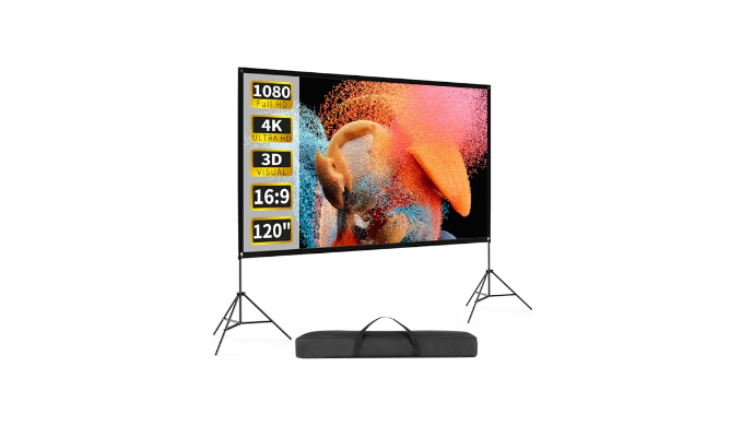 Projector Screen with Stand 120 Inch, 16:9 4K HD Portable Projector ...