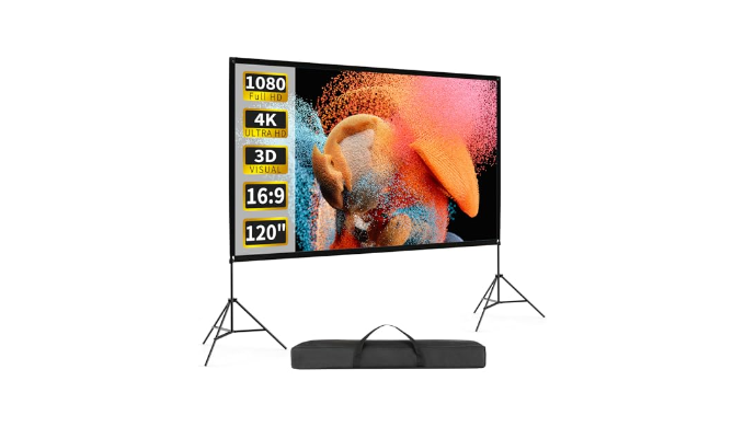 Projector Screen with Stand 120 Inch, 16:9 4K HD Portable Projector ...