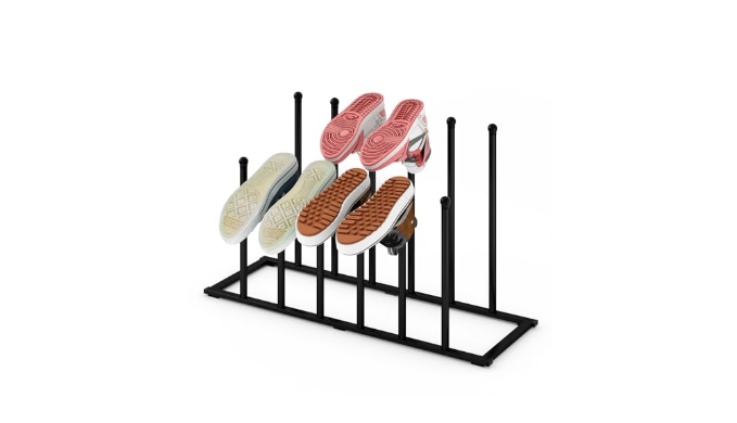 Free Standing Shoe Racks for 6 Pairs, Black Metal Boot Rack for Ankle ...
