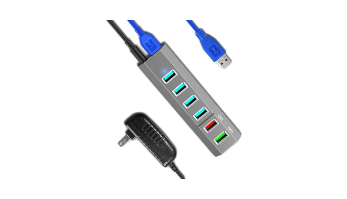 USB Hub, Aiibe 6 Ports Super High Speed USB 3.0 Hub Splitter + 24W ...