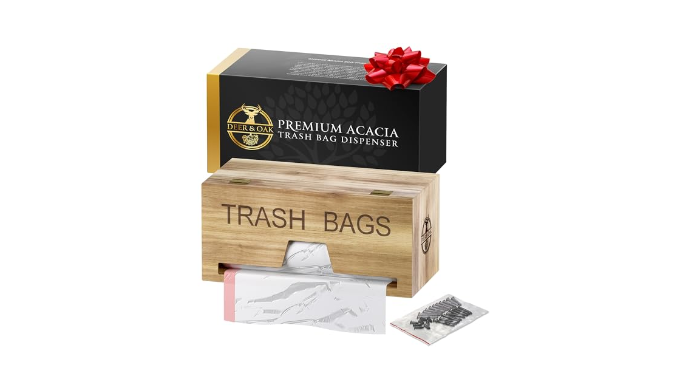 Deer & Oak Premium Acacia Wood Trash Bag Holder Dispenser for 13, 30 ...