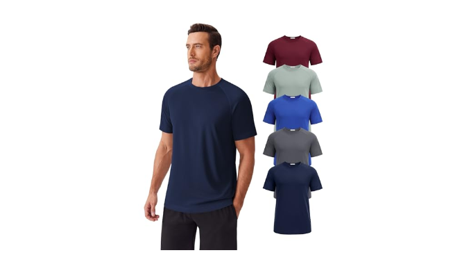 PINSPARK 5 Pack Plain Tshirts for Men Multipack Mens T Shirts Stretch ...