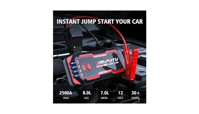 JRAPOTU Portable Car Jump Starter, 2500A Peak Battery Jumper Starter ...