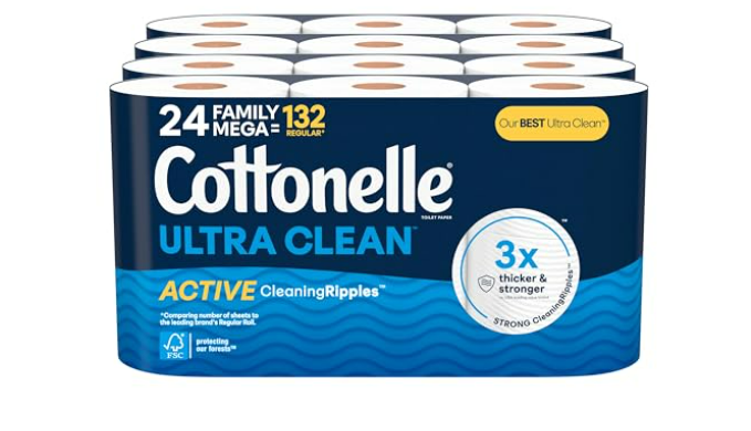 Cottonelle Ultra Clean Toilet Paper with Active CleaningRipples Texture, 24 Family Mega Rolls ...