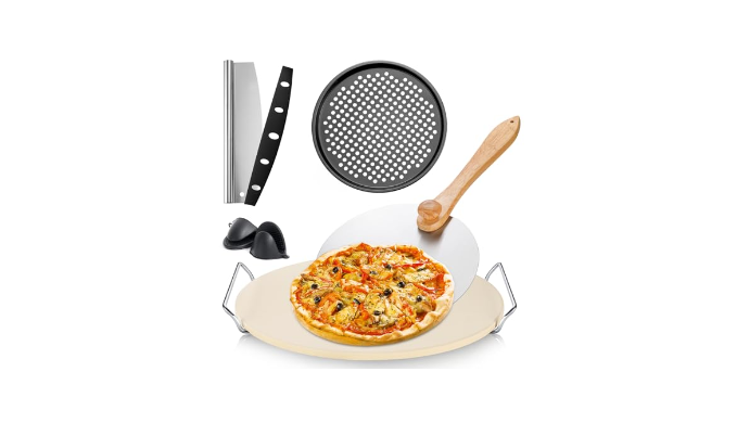 Funnydin 5 Pcs Pizza Stone Set, 13 Inch Round Pizza Stone for Oven ...