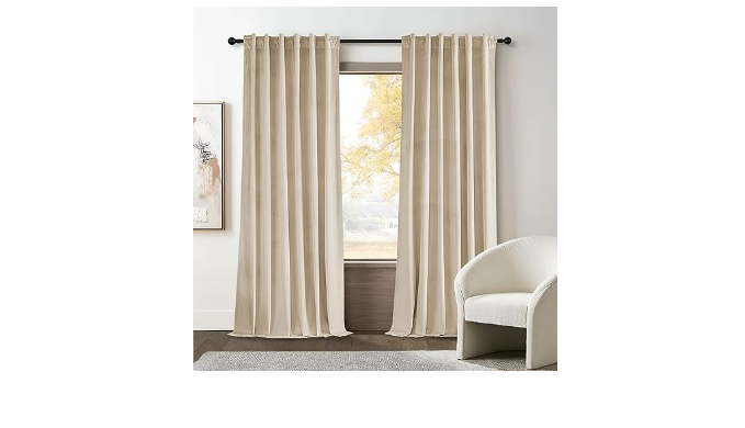 Topfinel Ivory Back Tab Velvet Curtains for Living Room 90 Inches Long ...